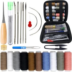 plantional upholstery repair sewing kit: 47 pieces heavy duty sewing kit with sewing awl, seam ripper, leather hand sewing stitching needles, sewing thread for car, sofa, backpack, shoe, craft diy