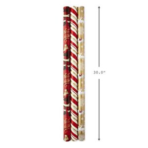 Hallmark Christmas Reversible Wrapping Paper, Classic (Pack of 3, 120 sq. ft. ttl) Red and Gold Snowflakes, Stripes, Plaid, Santa's Sleigh