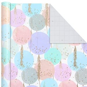 Hallmark Wrapping Paper Bundle with Cut Lines on Reverse - Blush Pink, Gray, Blue, Gold (3-Pack: 55 sq. ft. ttl.) High Gloss & Metallic Prints for Mothers Day, Weddings, Baby Showers, Bridal Showers