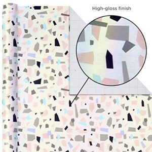 Hallmark Wrapping Paper Bundle with Cut Lines on Reverse - Blush Pink, Gray, Blue, Gold (3-Pack: 55 sq. ft. ttl.) High Gloss & Metallic Prints for Mothers Day, Weddings, Baby Showers, Bridal Showers