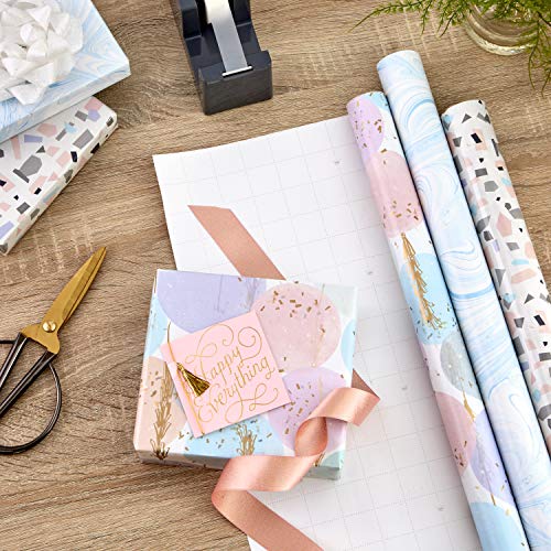 Hallmark Wrapping Paper Bundle with Cut Lines on Reverse - Blush Pink, Gray, Blue, Gold (3-Pack: 55 sq. ft. ttl.) High Gloss & Metallic Prints for Mothers Day, Weddings, Baby Showers, Bridal Showers