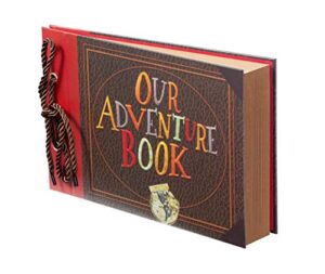 scrapbook photo album,our adventure book scrapbook, embossed words hard cover movie up travel scrapbook for anniversary, wedding, travelling, baby shower, etc (adventure book)