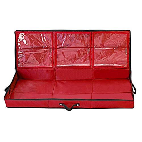 Primode Wrapping Paper Storage Container, Gift Wrap Organizer Under Bed, 41”x14”x6”, Fits 18-24 Rolls Up to 40”, Durable 600D Oxford Material, Wrap Storage Box Holder with Pockets for Ribbon, Bows, and Accessories (Red)