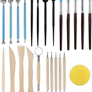 RUBFAC Clay Tools, 24pcs Polymer Clay Tools, Modeling Clay Sculpting Tools Set Pottery Tools with Air Dry Clay Tools Ball Stylus Dotting Tools Rock Painting Kit for Sculpture Pottery