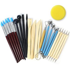 RUBFAC Clay Tools, 24pcs Polymer Clay Tools, Modeling Clay Sculpting Tools Set Pottery Tools with Air Dry Clay Tools Ball Stylus Dotting Tools Rock Painting Kit for Sculpture Pottery