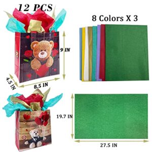 qurkeny St. Patrick's Day Bags, 12 PCS St. Patrick's Day Gift Bag, 24 PCS Decorative Paper, Simple Lunch Bag, Waterproof Nonwoven, For Valentine's Day & Birthday Presents Party Favor