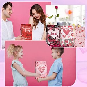 Valentines Gift Bags Party Favors - 40 PCS Valentine Paper Bags + 42 PCS Valentine Stickers for Kids Adult, 8 Patterns Valentine Treat Bags Valentine Goodies Bags for Wrapped Gifts Party Supplies Decoration