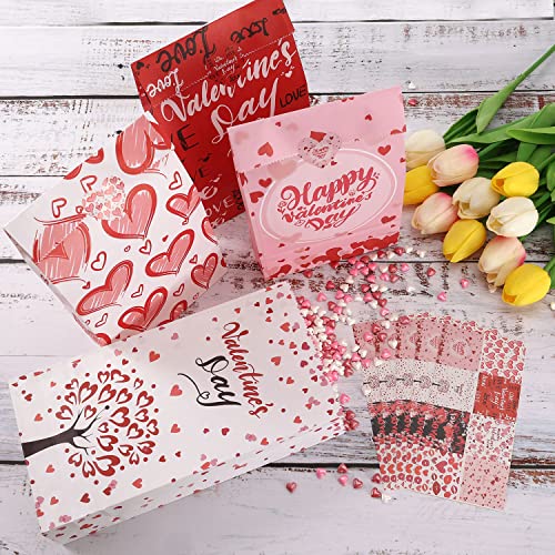 Valentines Gift Bags Party Favors - 40 PCS Valentine Paper Bags + 42 PCS Valentine Stickers for Kids Adult, 8 Patterns Valentine Treat Bags Valentine Goodies Bags for Wrapped Gifts Party Supplies Decoration