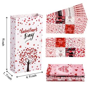 Valentines Gift Bags Party Favors - 40 PCS Valentine Paper Bags + 42 PCS Valentine Stickers for Kids Adult, 8 Patterns Valentine Treat Bags Valentine Goodies Bags for Wrapped Gifts Party Supplies Decoration