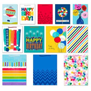 Hallmark Gift Bags in Assorted Sizes (Pack of 12 - 5 Medium 8", 4 Large 11", 3 Extra Large 14") for Birthdays, Mother's Day, Graduations, Baby Showers