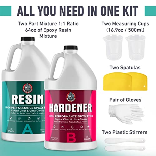 Beast Bond Epoxy Resin Kit, 1 Gallon High-Performance Epoxy Resin, Self-Leveling, Minimal Bubbles, Clear, Glossy, UV Resistant, Perfect for Table Tops, Crafts. DIY & Pro Number 1 Choice