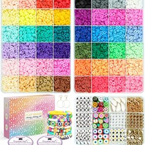 12000 Pcs Clay Beads for Bracelet Making, Paodey 48 Colors 3 Boxes Polymer Clay Beads Spacer Beads Kit, Jewelry Making Kit with Preppy Heishi Beads and Elastic Strings, Crafts Gift for Girls Ages 6-12