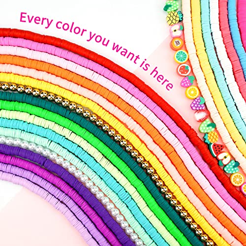 12000 Pcs Clay Beads for Bracelet Making, Paodey 48 Colors 3 Boxes Polymer Clay Beads Spacer Beads Kit, Jewelry Making Kit with Preppy Heishi Beads and Elastic Strings, Crafts Gift for Girls Ages 6-12