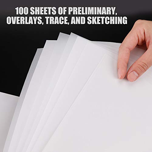 Bachmore 9”x12” Artist’s Tracing Paper Pad, 75 Sheets – Translucent Tracing Paper for Pencil, Marker and Ink - Trace Images, Sketch, Preliminary Drawing, Overlays 32 LB / 50 GSM