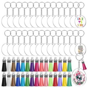 acrylic keychain blanks, audab 120pcs clear keychains for vinyl kit including 30pcs acrylic blanks, 30pcs keychain tassels, 30pcs key chain rings and 30pcs jump rings for diy keychain vinyl crafting