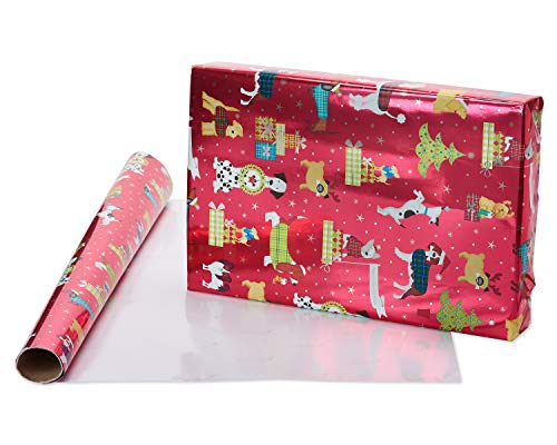 Papyrus Christmas Wrapping Paper Bundle, Holiday Chic and Santa's Best Friends Dog Print (2 Rolls)