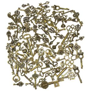 JIALEEY 125 PCS Vintage Skeleton Key Set Charms, Mixed Antique Style Bronze Brass Key Set Charms for Pendant DIY Jewelry Making Wedding Party Favors