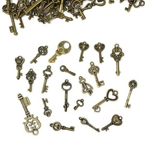 JIALEEY 125 PCS Vintage Skeleton Key Set Charms, Mixed Antique Style Bronze Brass Key Set Charms for Pendant DIY Jewelry Making Wedding Party Favors