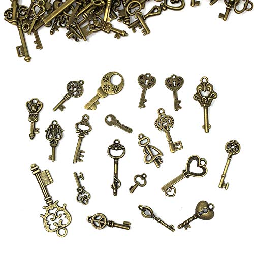 JIALEEY 125 PCS Vintage Skeleton Key Set Charms, Mixed Antique Style Bronze Brass Key Set Charms for Pendant DIY Jewelry Making Wedding Party Favors