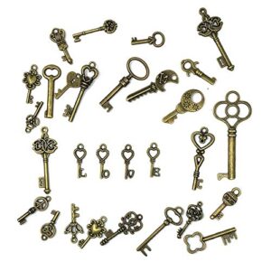 JIALEEY 125 PCS Vintage Skeleton Key Set Charms, Mixed Antique Style Bronze Brass Key Set Charms for Pendant DIY Jewelry Making Wedding Party Favors