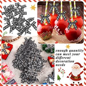 200 Pack Christmas Ribbon Bows Twist Tie Bows Checkered Ribbon 2.56 Inch Fabric Ribbons for Tying up Christmas Tree Gift Wrapping Package Craft Decorations (White, Black)