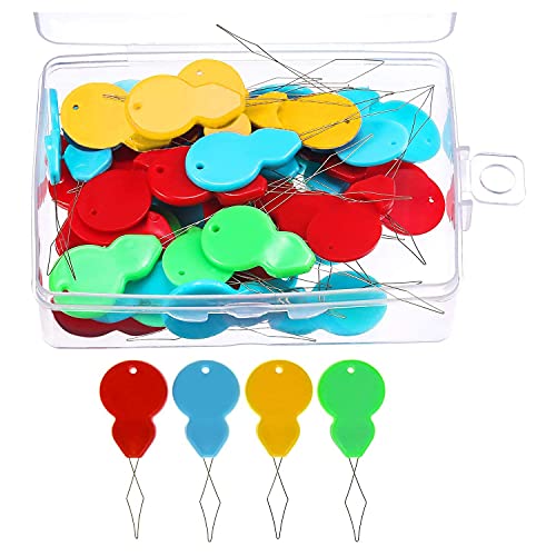 30 Pieces Gourd Shaped Plastic Needle Threaders, Plastic Wire Loop DIY Needle Threader Hand Machine Sewing Tool for Sewing Crafting with Clear Box, 4 Colors Random