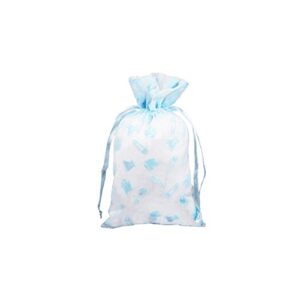 small blue organza bag with baby design prints – baby boy favor bag – set of 12 bags 3″x4″