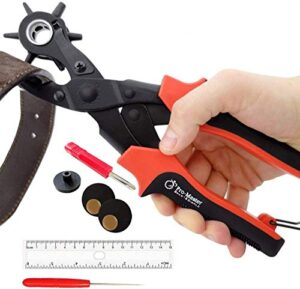 professional leather hole puncher – leather punch tool for belts, watch bands, handbag straps and more – precision multi-size fabric & leather hole puncher for crafts & easy diy belt holes