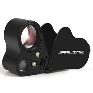 jarlink 30x 60x illuminated jewelers loupe magnifier, foldable jewelry magnifier with bright led light for gems, jewelry, coins, stamps, etc