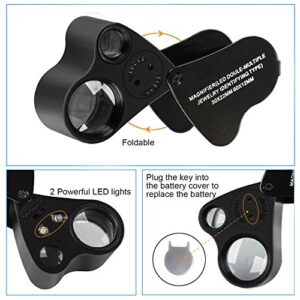 JARLINK 30X 60X Illuminated Jewelers Loupe Magnifier, Foldable Jewelry Magnifier with Bright LED Light for Gems, Jewelry, Coins, Stamps, etc