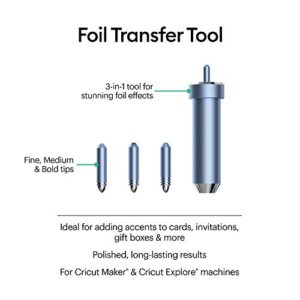 Cricut Foil Transfer Kit, Includes 12 Foil Transfer Sheets, 3 Cricut Tools in 1 with Interchangeable Tips (Fine, Medium & Bold), Tool Housing & Adhesive Tape, For Cricut Maker & Explore Machines