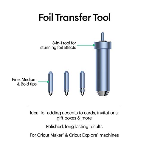 Cricut Foil Transfer Kit, Includes 12 Foil Transfer Sheets, 3 Cricut Tools in 1 with Interchangeable Tips (Fine, Medium & Bold), Tool Housing & Adhesive Tape, For Cricut Maker & Explore Machines