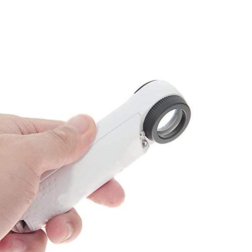 40X Handheld Magnifier High Power Hand Held Illuminated Magnifying Glass Jeweler Eye Jewelry Loupe with 2-LED Light and Leather Case for Reading Maps Jewelry Watch Repair Tool