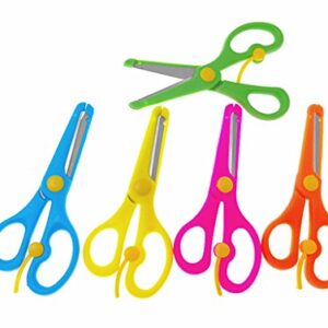 Kinteshun Children Scissors,Kids’ Artwork Blunt Tip Anti-Pinch Shears Students Cutter Scissors for DIY Handcraft Projects(5pcs)