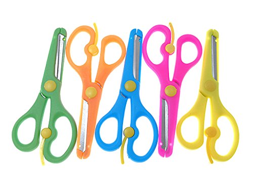 Kinteshun Children Scissors,Kids’ Artwork Blunt Tip Anti-Pinch Shears Students Cutter Scissors for DIY Handcraft Projects(5pcs)