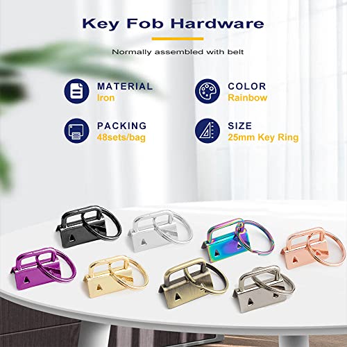 48 Sets Key Fob Hardware by EKUIEKA,1 Inch 8 Colors Fob Key Chain Wristlet Hardware with Split Rings,Key Lanyard and Key Chain Making Hardware Supplies