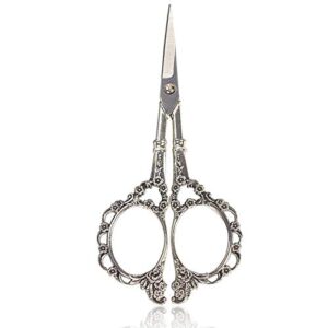 bihrtc vintage european style plum blossom scissors for embroidery, sewing, craft, art work & everyday use (silver)