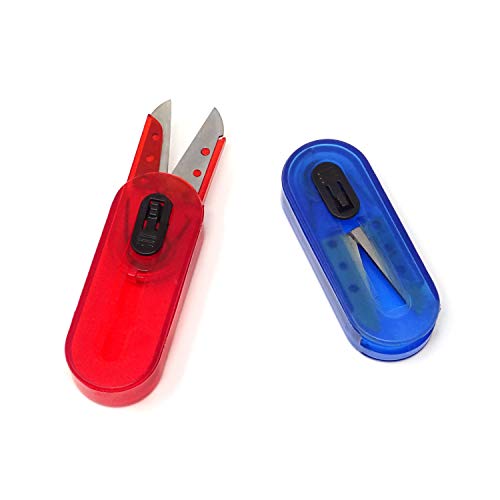 yueton 2pcs Mini Portable Collapsible Scissors Storage Box Cutter with Hussif Outdoor Travel Cutting Sewing Tool for Paper, Thin Thread, Fishing Line