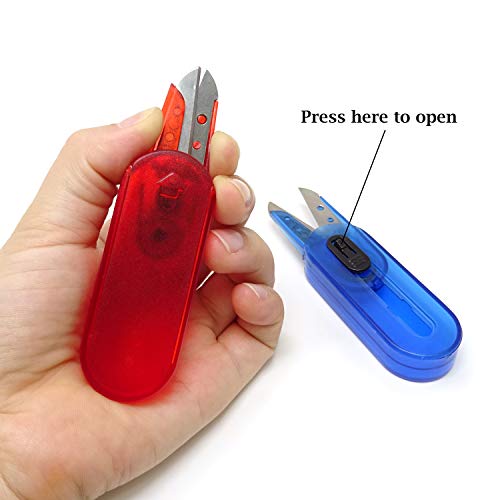 yueton 2pcs Mini Portable Collapsible Scissors Storage Box Cutter with Hussif Outdoor Travel Cutting Sewing Tool for Paper, Thin Thread, Fishing Line