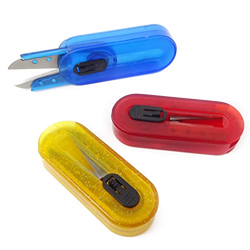 yueton 2pcs Mini Portable Collapsible Scissors Storage Box Cutter with Hussif Outdoor Travel Cutting Sewing Tool for Paper, Thin Thread, Fishing Line