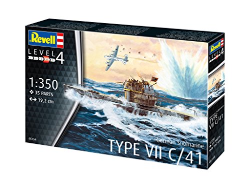 Revell RV05154 05154 5154 German Submarine Type VII C/41 1: 350 Plastic Model Kit, Various