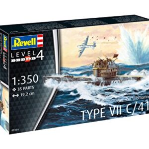 Revell RV05154 05154 5154 German Submarine Type VII C/41 1: 350 Plastic Model Kit, Various