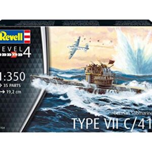 Revell RV05154 05154 5154 German Submarine Type VII C/41 1: 350 Plastic Model Kit, Various