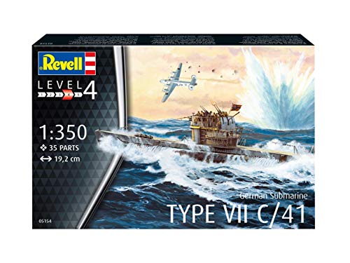 Revell RV05154 05154 5154 German Submarine Type VII C/41 1: 350 Plastic Model Kit, Various