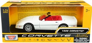 motormax toy 1986 chevy corvette c4 convertible white with red interior history of corvette series 1/24 diecast model car by motormax 73298