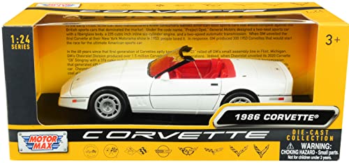 Motormax Toy 1986 Chevy Corvette C4 Convertible White with Red Interior History of Corvette Series 1/24 Diecast Model Car by Motormax 73298