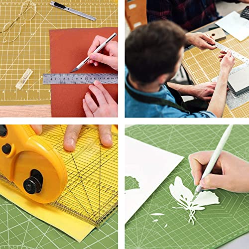 Self Healing Cutting Mat 12inch x 18inch,Professional Double Sided Durable Non-Slip Rotary Mat for Scrapbooking, Quilting, Sewing-3mm Thick 5-Ply A3(fern green/ochre yellow)