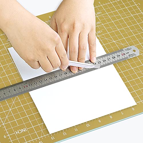 Self Healing Cutting Mat 12inch x 18inch,Professional Double Sided Durable Non-Slip Rotary Mat for Scrapbooking, Quilting, Sewing-3mm Thick 5-Ply A3(fern green/ochre yellow)