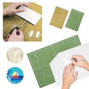 Self Healing Cutting Mat 12inch x 18inch,Professional Double Sided Durable Non-Slip Rotary Mat for Scrapbooking, Quilting, Sewing-3mm Thick 5-Ply A3(fern green/ochre yellow)