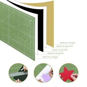 Self Healing Cutting Mat 12inch x 18inch,Professional Double Sided Durable Non-Slip Rotary Mat for Scrapbooking, Quilting, Sewing-3mm Thick 5-Ply A3(fern green/ochre yellow)